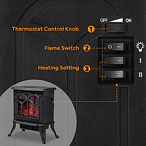 Electric Fireplace Heater, Space Heater for Indoor Use, Portable Fireplace Heater with Realistic Flame Effect, Retro Style Small Room Heater, Overheat Protection, (Black, 17INCH)