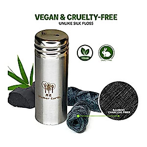 Vegan Biodegradable Bamboo Charcoal Dental Floss with Refillable Stainless Steel Container | 33yds x2 | Extra Floss Refill | Natural Candelilla Wax | Peppermint | Eco Zero Waste Oral Care