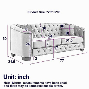 Goohome 77" Modern Chesterfield Sofa 3-Seater, Velvet Loveseat Sofá Couches for Living Room, Comforty Upholstered Tufted Backrests with Nailhead Arms and 2 Cushions, for Apartment Bedroom, C-Beige c