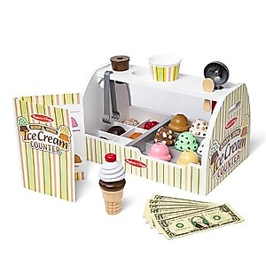 Melissa & Doug Wooden Scoop and Serve Ice Cream Counter (28 pcs) - Play Food and Accessories - Pretend Food Toys, Ice Cream Shop Toys For Kids Ages 3+