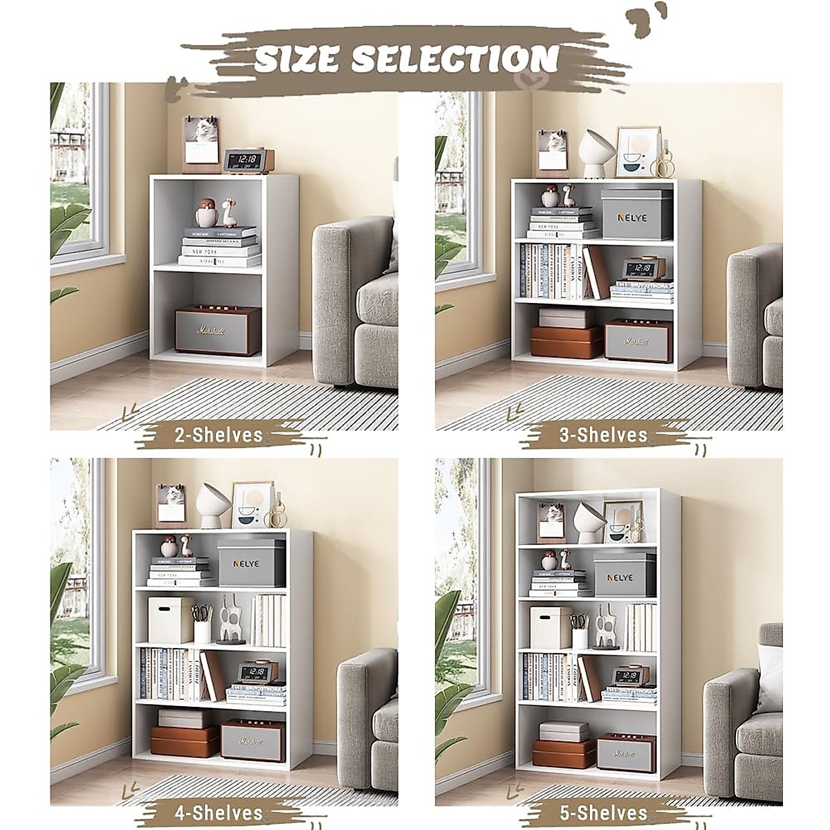 NELYE Basic Open Shelf Bookcase - 2-Tier Small Tiny Wooden Cube Storage Shelves Split Bookshelf, White