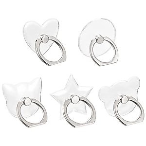 uxcell Transparent Phone Ring Holders, Clear Finger Grip Stand for Phone, Case, Tablet, Set of 5 Shapes(Heart, Cat, Bear, Round, Star)