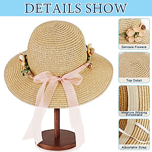 8 Pcs Tea Party Hat Bulk for Women Flower Lace Ribbon Wide Brim Hats Fancy Straw Hat with Flowers Caps Fascinator Hats for Tea Party Birthdays Supplies Multicolor