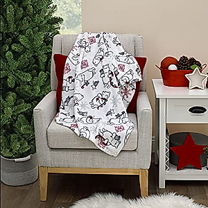 Disney Classic Winnie The Pooh White, Red, and Green Holiday Christmas Piglet, Snowflakes and Bells Super Soft Baby Blanket