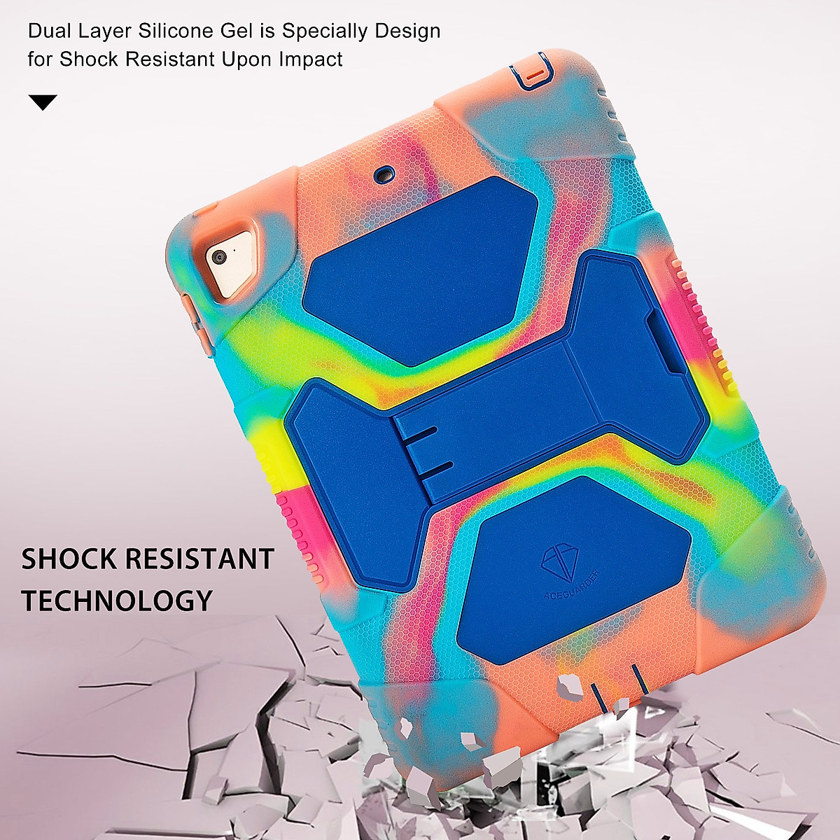 Case 9.7 inch for 2017 iPad 5th Generation Case /2018 iPad 6th Generation Case/ 2016 iPad Pro Case/iPad Air 2 Case, Heavy Duty Shockproof Silicone Protect Case - Ice/Blue