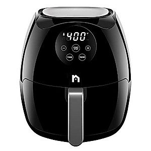 New House Kitchen Digital 3.5 Liter Air Fryer w/ Flat Basket, Touch Screen AirFryer, Non-Stick Dishwasher-Safe Basket, Use Less Oil For Fast Healthier Food, 60 Min Timer & Auto Shut Off, Black