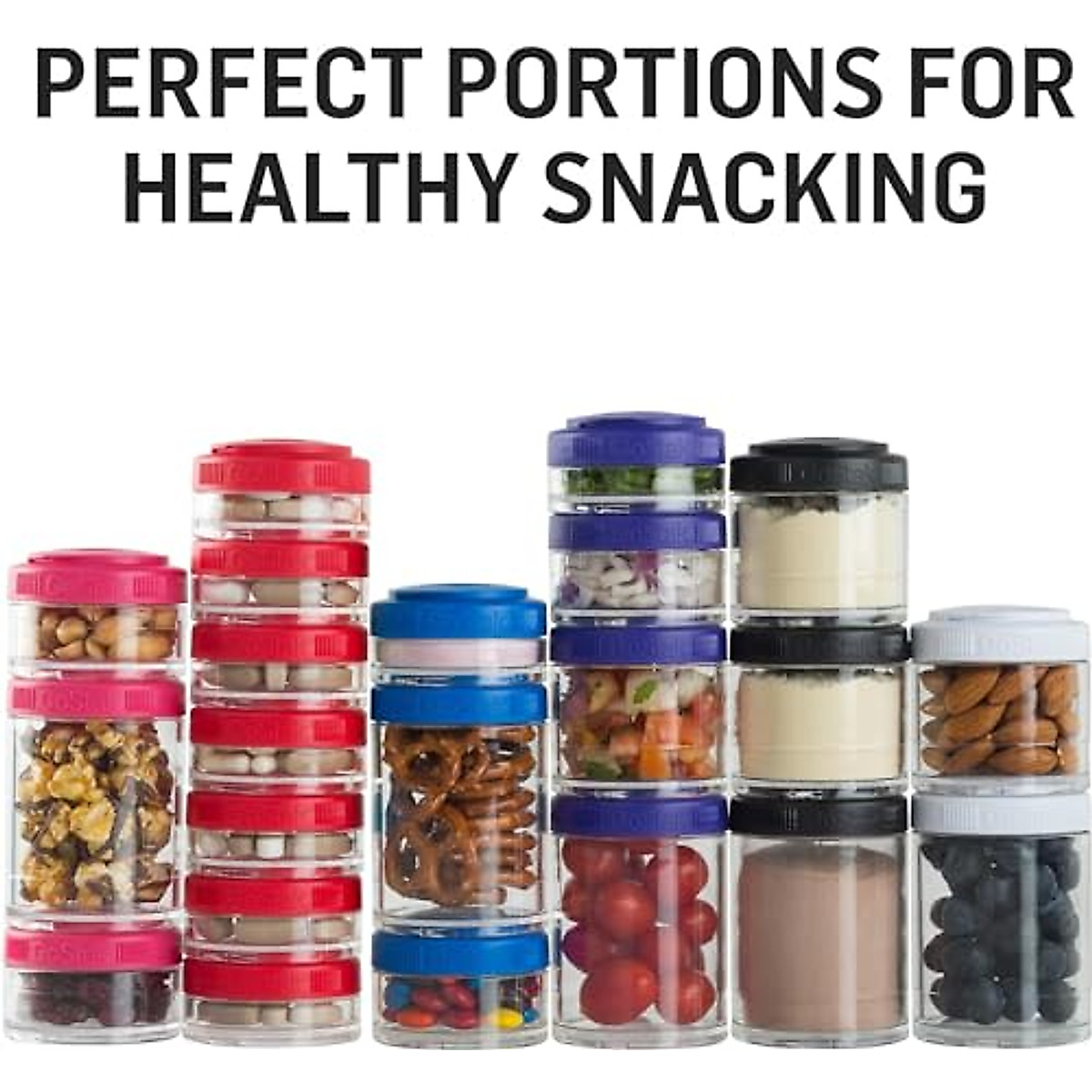 BlenderBottle GoStak Food Storage Containers for Protein Powder, Healthy Snacks, and Portion Control, 4-Piece Starter Pak, White