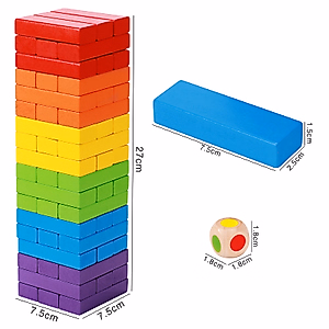 Tacobear Colorful Wooden Stacking Board Games Building Blocks for Kids Boys Girls Ages 3 4 5 6 7 8 with 54 Pieces