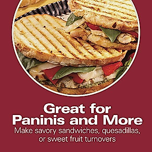 Hamilton Beach Electric Panini Press Grill with Locking Lid, Opens 180 Degrees for Any Sandwich Thickness, Nonstick 8" X 10" Grids, Red (25462Z)