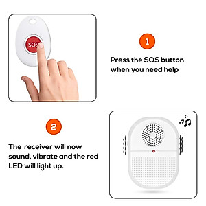 Wireless Caregiver Pager System Call Button Personal Alert Pager Nurse Alert System for Elderly/Senior at Home with 800+Feet Operating Range 1 Portable Receiver 2 Emergency Transmitter