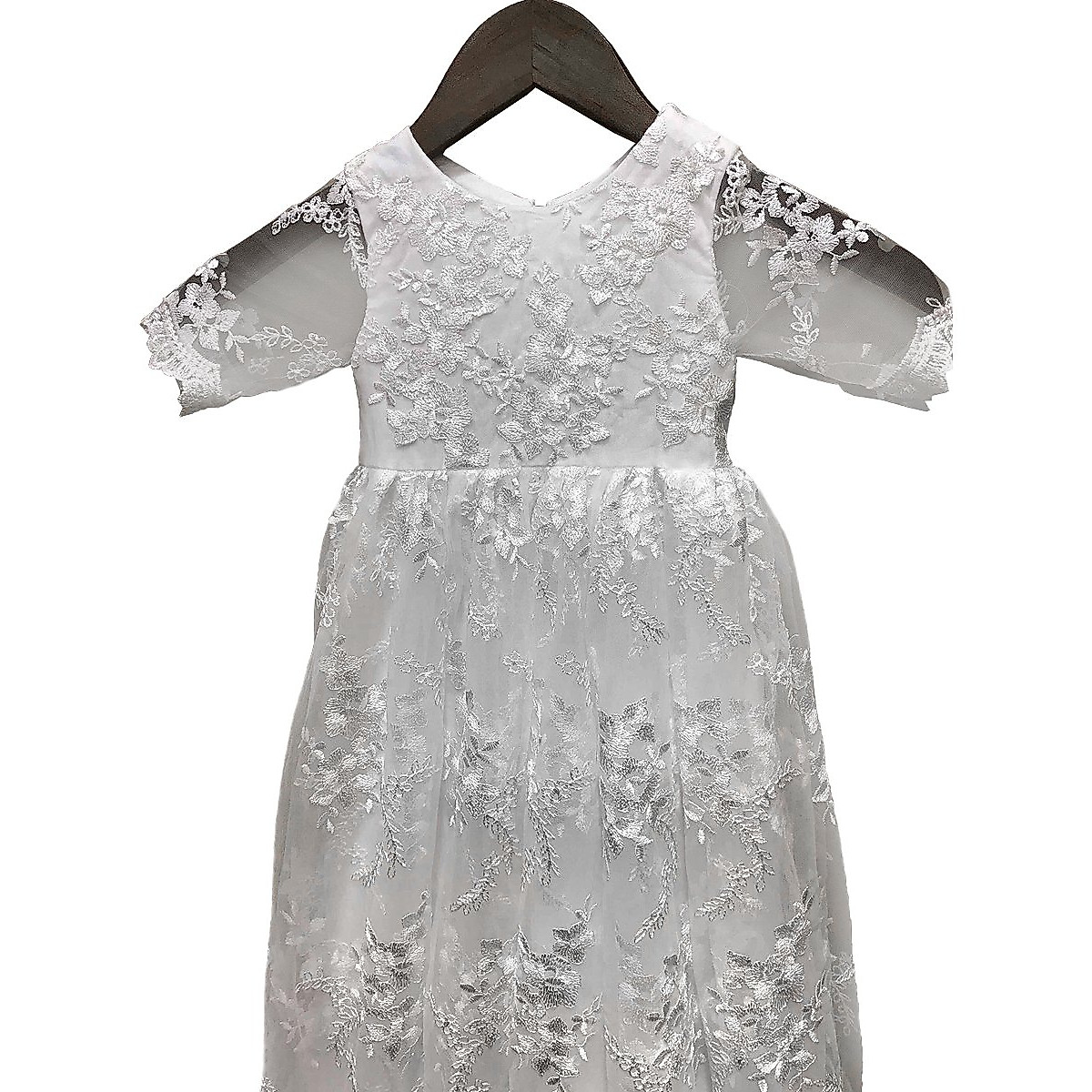 Long Ivory Christening Gown for Baby Girls Lace Baptism Dress with Bonnet 6M