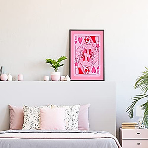 HEMOLAL pink Queen of Hearts poker aesthetic posters funny preppy playing card canvas wall art game room prints painting retro trendy modern wall decor for teen girl bedroom dorm 12x16in unframed