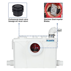 Macerating Toilet, Upflush Toilet For Basement Toilet System, 700w Maerator Pump with 4 Water Inltes, with Toilet Bowl, Water Tank, Toilet Seat, Extension Pipe