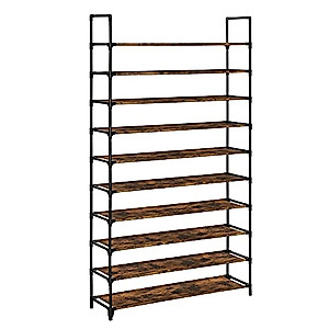 SONGMICS 10-Tier Shoe Rack, Storage Storage Organizer, Holds up to 50 Pairs, Metal Frame, Non-Woven Fabric, for Living Room, Hallway, 39.4 x 11 x 68.9 Inches, Brown ULSR010X12