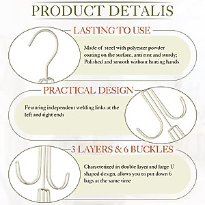 8 Pack Purse Hanger Organizer for Closet Handbag Metal Holder, Hanging Closet Organization Space Saving Storage Scarves, Men's Ties, Women's Shawl, Backpack, Belt, Accessories, Clothes (Apricot)