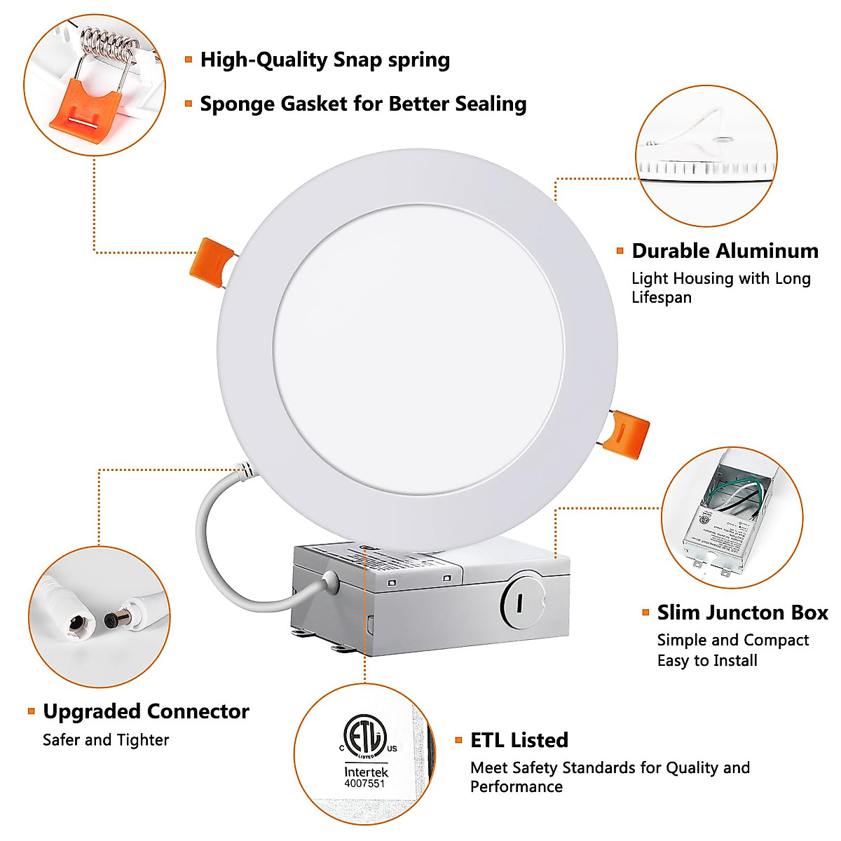 OOOLED Recessed Lighting 6 Inch, Canless LED Recessed Light Fixtures with Junction Box, 12W (100W Eqv), 950LM, 5000K Daylight, Dimmable LED Downlight and Ceiling Lights LED, ETL Listed, 12-Pack