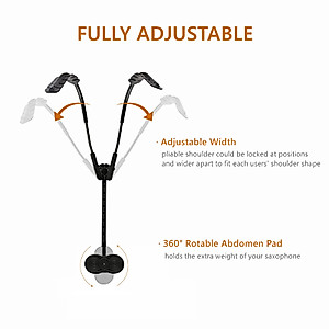 Vaguelly Saxophone Shoulder Harness Comfortable Saxophone Neck Strap Hook Aluminum Metal Sax Holder Sax Strap for Saxophone Alto Sax Soprano Clarinet, Black