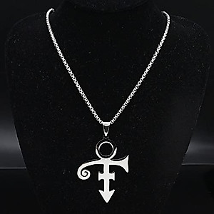 PERSUB RIP Memorial Symbol Love Logo Steampunk Stainless Steel Necklace Women The Minimalism Artist Love Symbol Prince Necklace Jewelry (Metal Color: 50cm BOX SR)