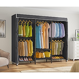 VIPEK V5C SE Garment Rack Wardrobe Closet, Heavy Duty Clothes Rack with Adjustable Shelves and Black Upgraded Polyester Cover, Black Metal Clothing Storage Organizer for Bedroom, 70.1" Lx17.3 Wx76.4 H