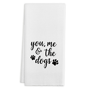 QIYUHOY You Me and The Dogs Kitchen Towels Tea Towels, 16 X 24 Inches Cotton Modern Dish Towels Dishcloths, Dish Cloth Flour Sack Hand Towel for Farmhouse Kitchen Decor,Gifts for Dog Lovers Girls