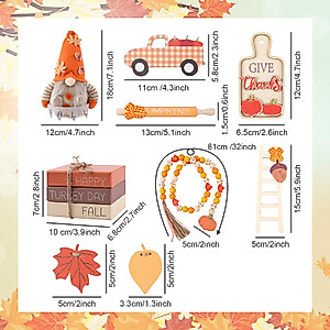 13 Pieces Fall Tiered Tray Decor Set Thanksgiving Pumpkin Tray Decor Faux Decorative Books Gnome Maple Leaves Truck Wooden Signs Rustic Farmhouse Fall Tabletop Decor for Autumn Thanksgiving