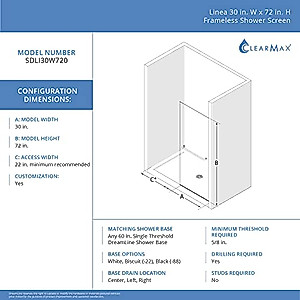 DreamLine Linea 30 in. W x 72 in. H Frameless Shower Screen in Chrome