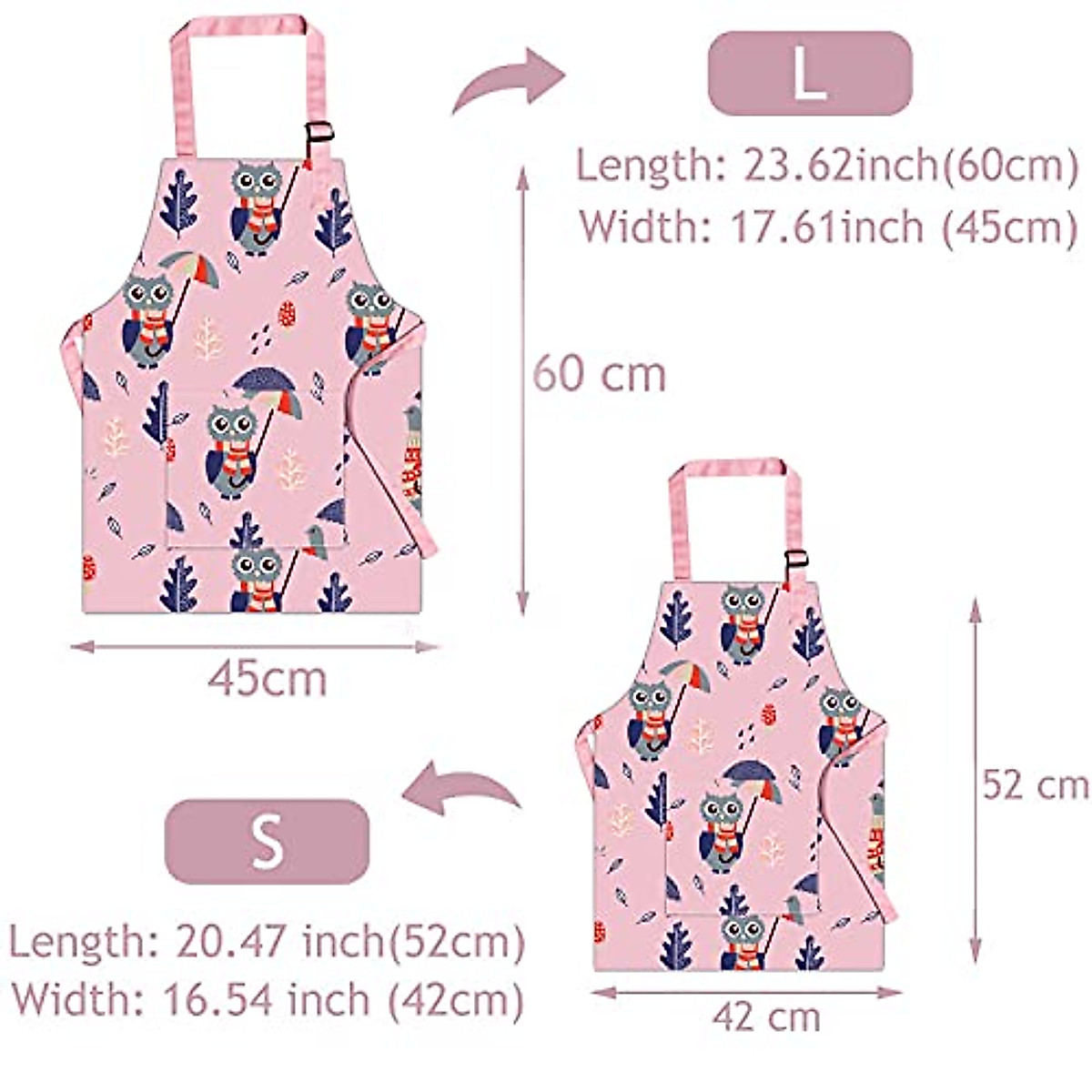Pipoobear Kids Apron and Chef Hat for Girls Aged 6-12, Pink Children Kitchen Chef Costume Dress Up Set, Toddler Cotton Apron with Pocket and Adjustable Strap for Cooking Baking Painting Gardening