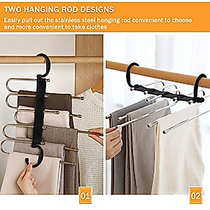 AIR&TREE 4 Pack Pants Hangers Space Saving,Anti-Rust Pants Organizer,Durable and Sturdy Installed Hangers for Pants Scarf Jeans Slack Trousers Ties Towels in Closet,5 in 1(Black)