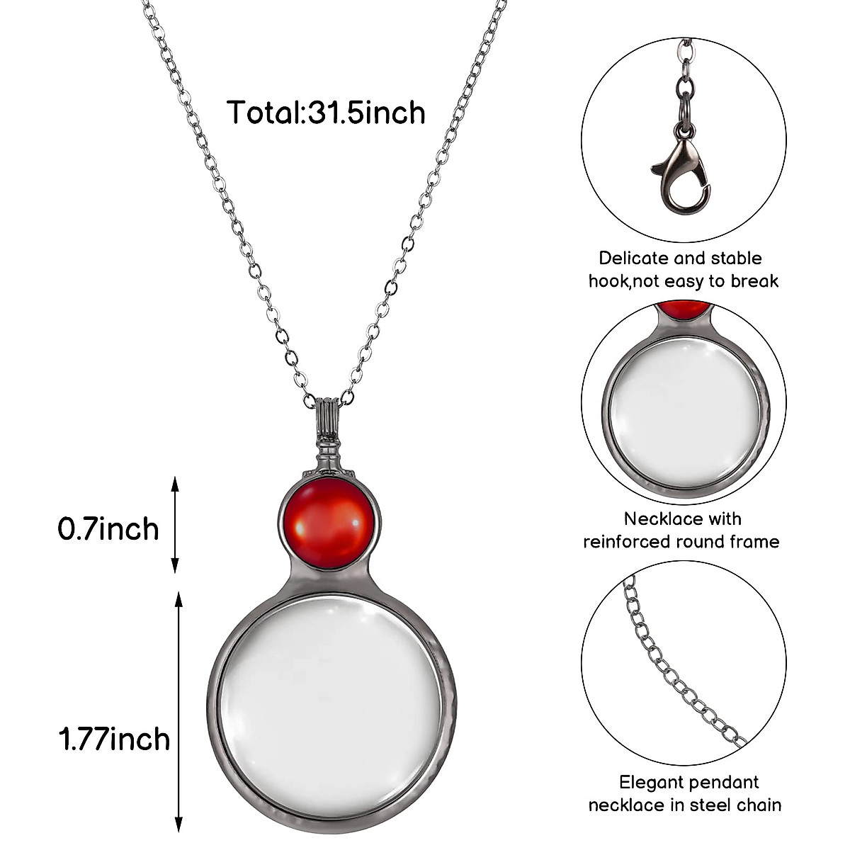DragonflyDreams Magnifying Glass Necklace Gift, Magnifying Pendant Necklace Reading Magnifier for Elders Magnifying Lens for Book Newspapers Reading, Jewelry, Exploring Red