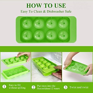 AIBIRUI Round Ice Cube Mold,2 x 8 PCS x 1.8'' Whiskey Ice Cubes,Circle Ice Cube Tray with Lid and Bin,Sphere Ice Ball Maker Mold,Large Ice Cube Molds for Cocktails,Coffee(Whiskey Ice Cubes Mold,Green)