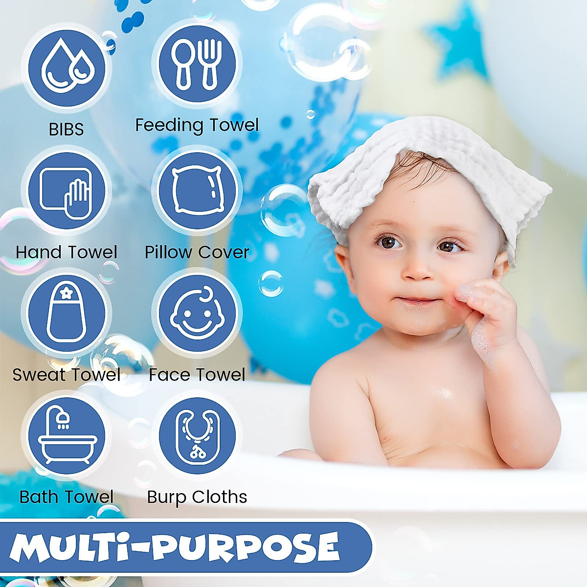 60 Pack Baby Muslin Washcloths Muslin Burp Cloths 6 Layer Soft Absorbent Face Towel, 12 x 12 Inch Burp Rags Natural Newborn Bath Essentials for Baby Infant Kids Sensitive Skin, Baby Registry as Shower