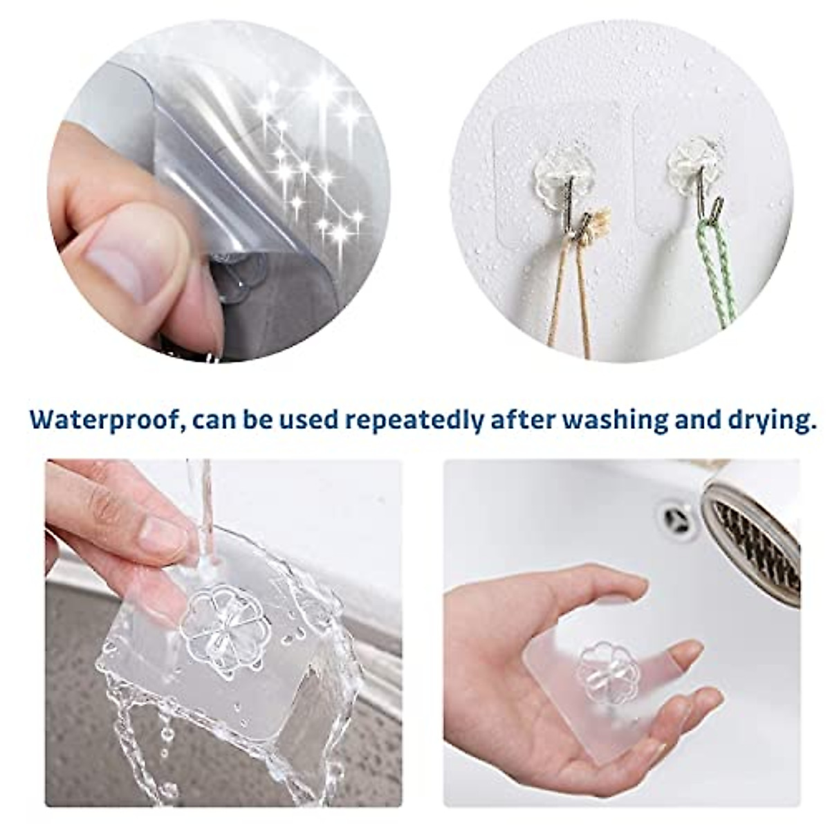 Adhesive Hooks Kitchen Wall Hooks- 20 Packs Heavy Duty 21lb(Max) Nail Free Sticky Hangers with Stainless Hooks Reusable Utility Towel Bath Ceiling Hooks 11111