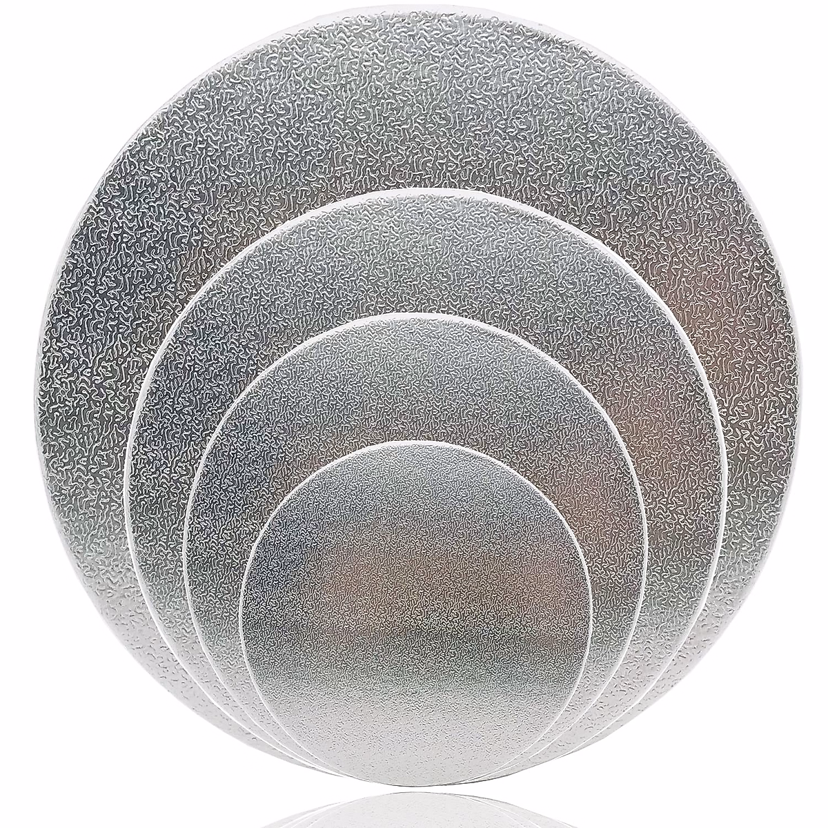 MYYZMY 4 Pack Cake Boards, 6, 8, 10, 12 Inch Round Cake Circles, Cake Base Cardboards 1 of Each Size for Cake Decorating, Silver