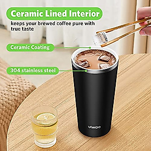 ulwae Insulated Coffee Mug with Ceramic Coating, 18oz Travel Mug with Leak-proof Lid, Vacuum Double-wall Tumbler, Stainless Steel Thermal Cup for Tea, Hot Cocoa, Cold Beverage, Ice Drinks