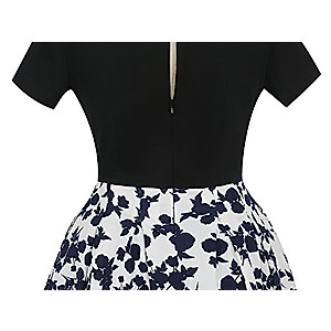 oxiuly Women's Vintage Patchwork Pockets Puffy Swing Casual Party Dress OX165 (Black White, xx_l)