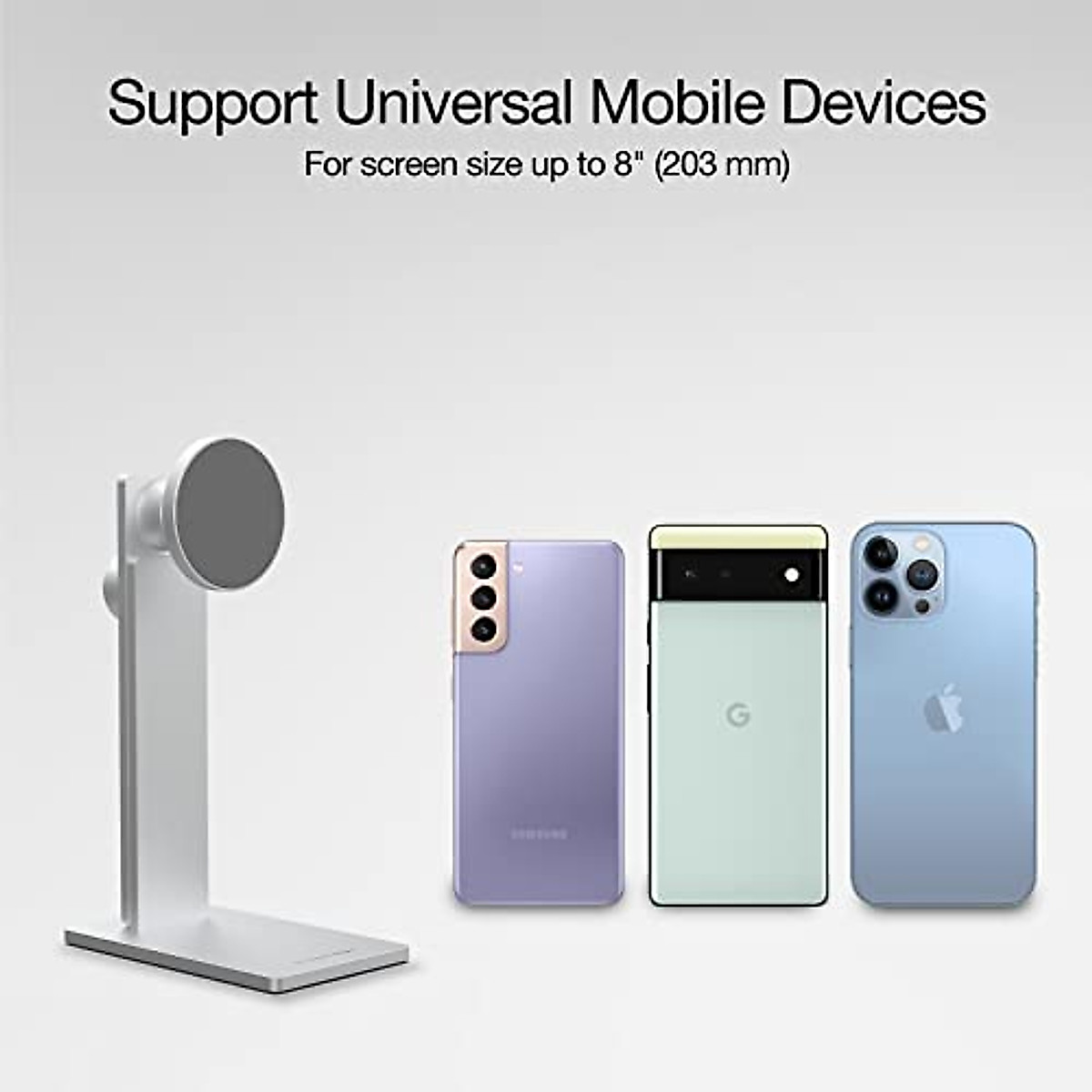 AluDisc Pro 360°-Directional Magnetic Aluminum Desk Phone Stand Tilt Swivel Rotate Angle Adjust Height 12" for All iPhone 15/14/13/12 Samsung Galaxy Note All Smartphones and Nintendo Switch (ST-520SI)