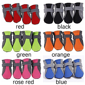 4 Pcs Waterproof Pet Boots, Anti-Slip Dog Shoes, Washable Mesh Boots, Reusable Paw Protectors for Small Medium Dogs (Rose Red)