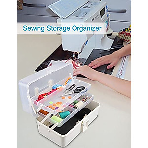 Facikono Craft Tool Box 3 Layer Storage Box Art Craft Box Tackle Box Organizer Hair Supply Organization Box Sewing Box Medication Organizer White Plastic Tool Box