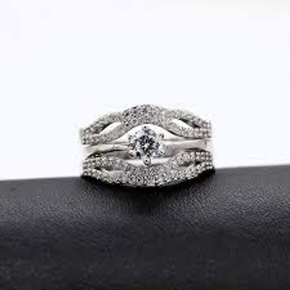 Uloveido 925 Sterling Silver Infinity Wedding Ring Guard Enhancer Double Band Engagement with Cubic Zirconia (Size 7.75)