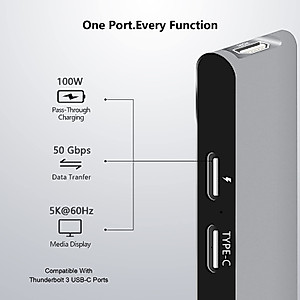 USB C Adapter for MacBook Pro/MacBook Air M1 2020 2019 2018 13" 15" 16", 7 in 2 USB C Hub for MacBook with thunderbolt 3 USB C Port 100W Power Delivery 5K HDMI USB C 2-USB A SD and microSD Card Reader