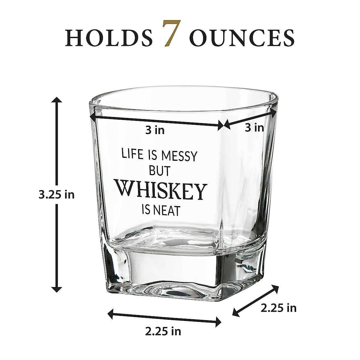 Lillian Rose Set of 2 Whiskey Low Ball Glasses with Funny Sayings, Black