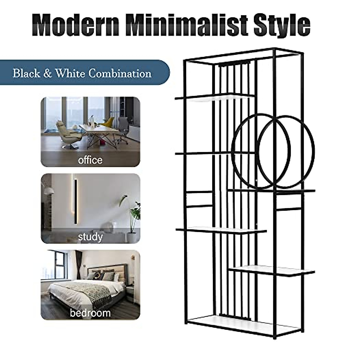 MengK 6-Tier Open Bookshelf with Metal Frame | Large White Bookcase for Home Office Storage