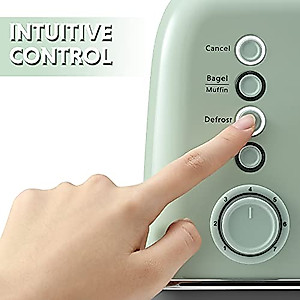 BUYDEEM DT620 2-Slice Toaster, Extra Wide Slots, Retro Stainless Steel with High Lift Lever, Bagel and Muffin Function, Removal Crumb Tray, 7-Shade Settings (Cozy Greenish)