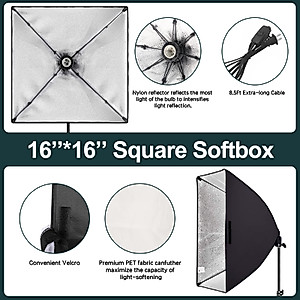 Softbox Lighting Kit, Skytex 16x16in Soft Box | 135W 5500K E27 LED Bulb, Continuous Photography Lighting Kit Photo Studio Lights Equipment for Camera Shooting, Video Recording