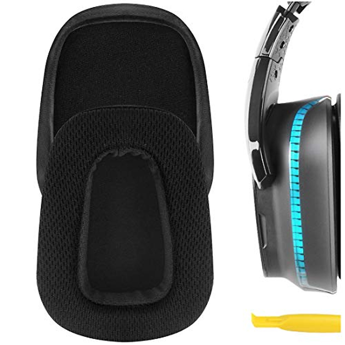 Geekria QuickFit Mesh Fabric Replacement Ear Pads for Logitech G533, G633, G635, G933, G935 Headphones Ear Cushions, Headset Earpads, Ear Cups Cover Repair Parts (Black)