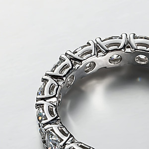 CannyCat Eternity Moissanite Ring 4.0mm 5CTTW D color Full Moissanite Eternity Wedding Band for Women Platinum Plated Silver Lab Created VVS Diamond Anniversary Engagement Stackable Rings (6)