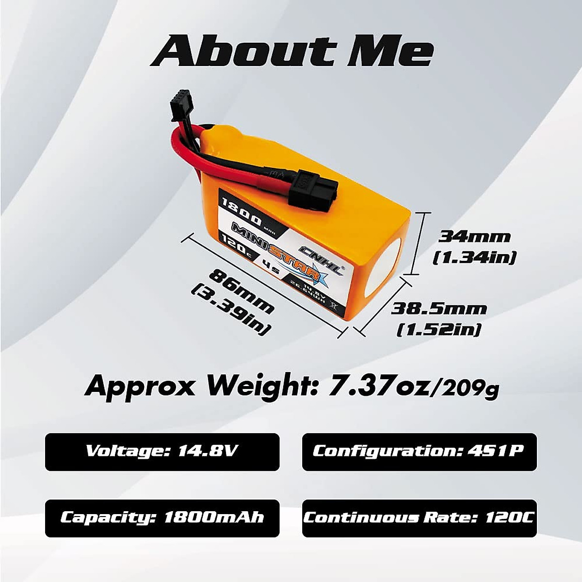 CNHL 1800mAh 4S Lipo Battery 14.8V 120C with XT60 Plug for RC Airplane Boat Heli Airplane Drone FPV Racing Hobby (2 Packs)