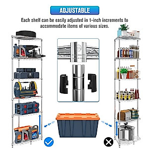 6 Tier NSF Corner Wire Shelf Shelving Unit, 20 x 20 x 72 Inch 600lbs Capacity Heavy Duty Adjustable Metal Storage Rack with Leveling Feet & Shelf Liners for Office Kitchen Bathroom and More - Chrome