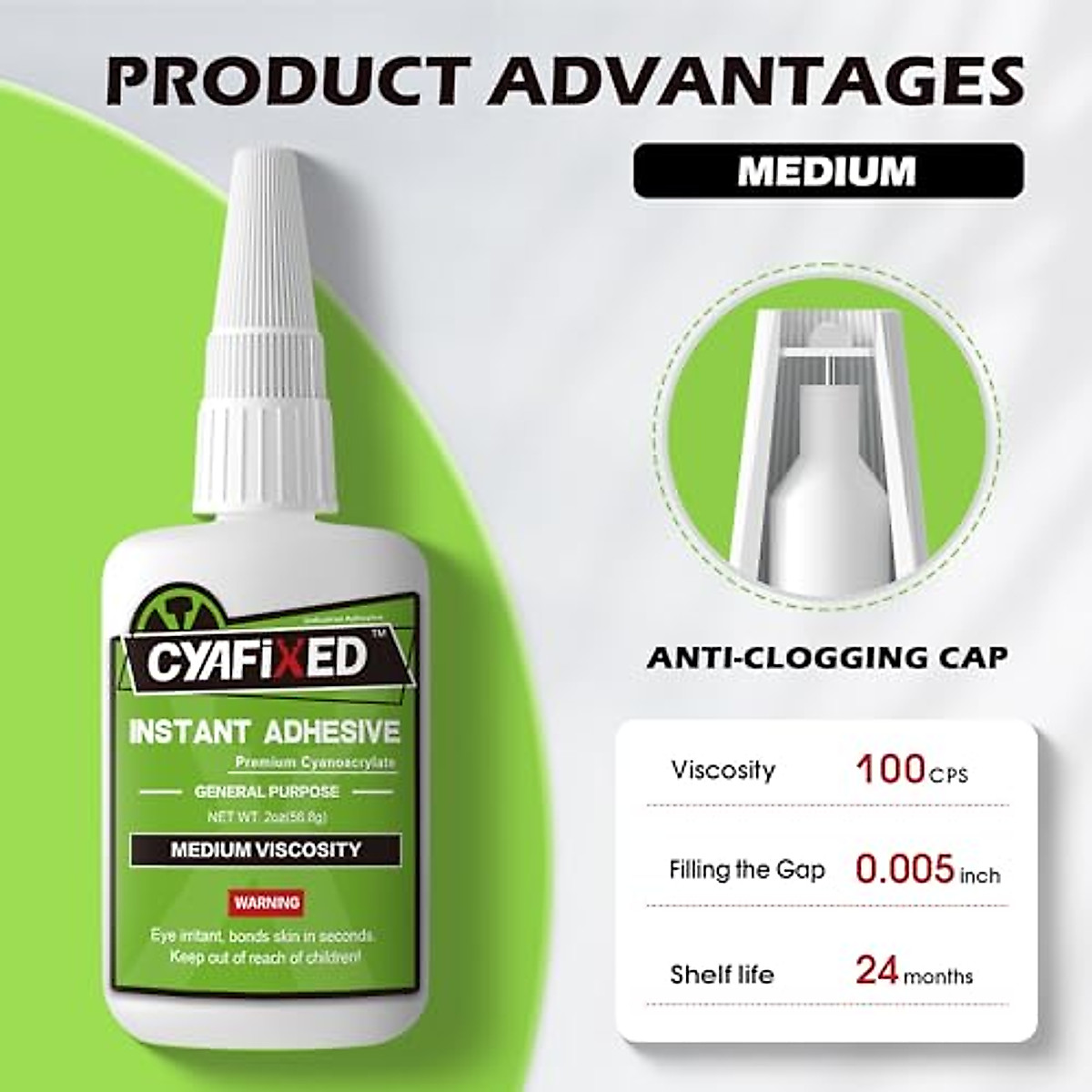 CYAFIXED Strong Cyanoacrylate (CA) Super Glue, All-Purpose Medium Viscosity Instant Adhesive, 1 oz. (28.3 Grams) - CA Glue for General Home Repair, Ceramics, Plastics, Metal, Wood