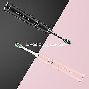 7AM2M Electric Toothbrush 2 Pack Set for Kids and Adults, 12 Brush Heads,5 Adjustable Modes, Built-in 2-Minute Smart Timer,Wireless Fast Charge for 60 Days,IPX7 Waterproof SonicToothbrush(Black+Pink)